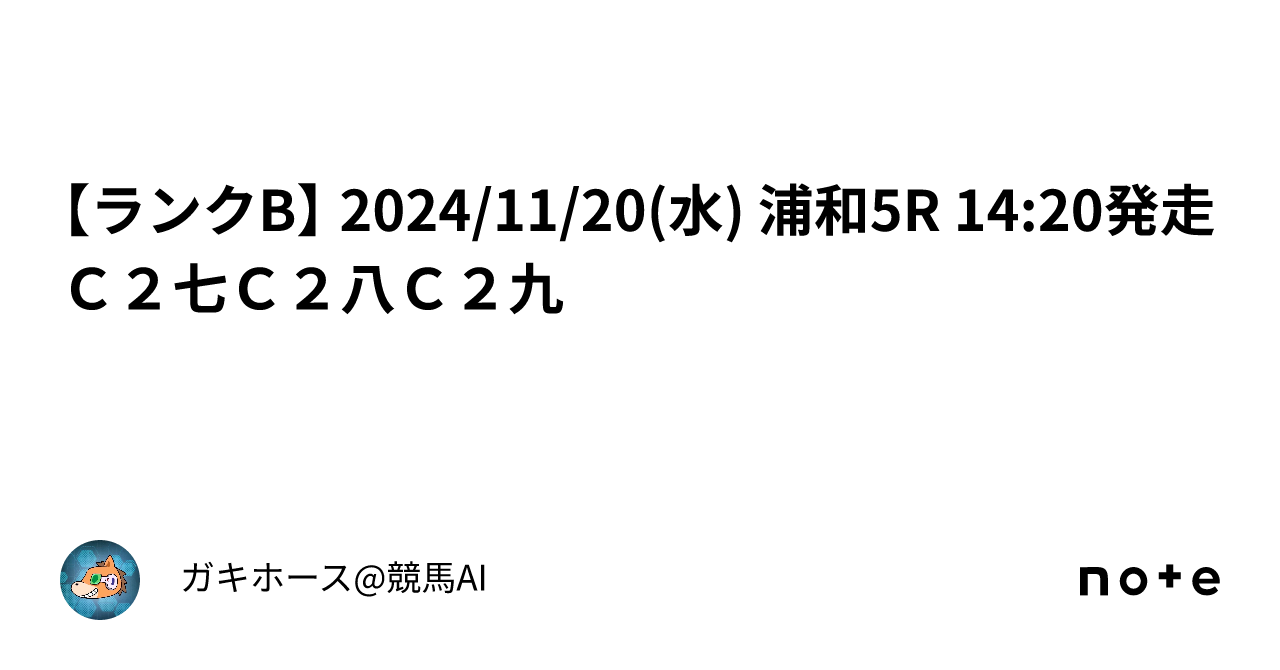 【ランクB】 2024/11/20(水) 浦和5R 14:20発走 C2七C2八C2九｜ガキホース@競馬AI