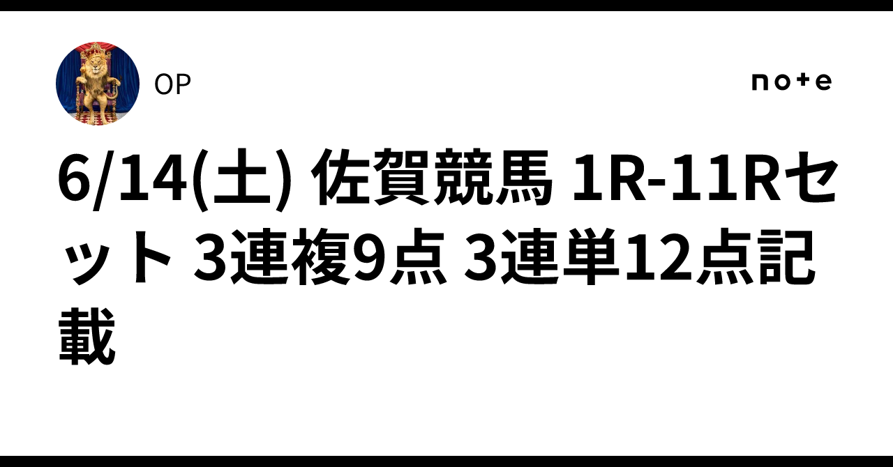 6/14(土) 佐賀競馬 1R-11Rセット 3連複9点 3連単12点記載｜OP