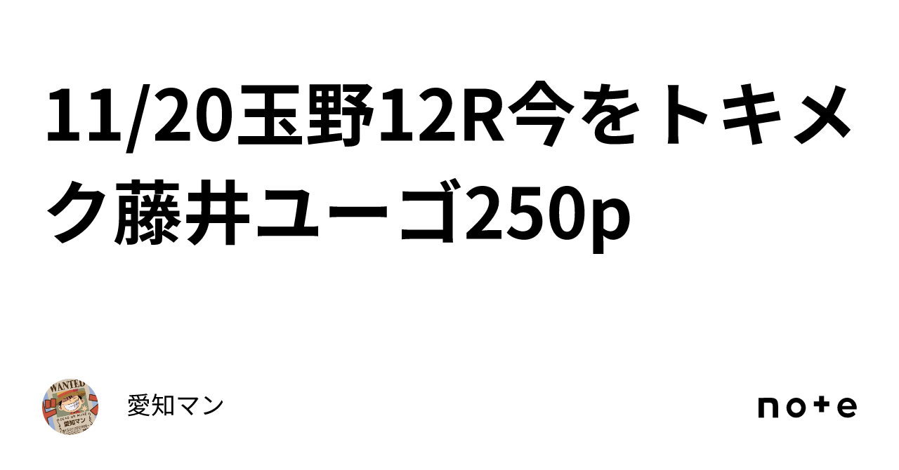 11/20玉野12R今をトキメク藤井ユーゴ250p｜愛知マン