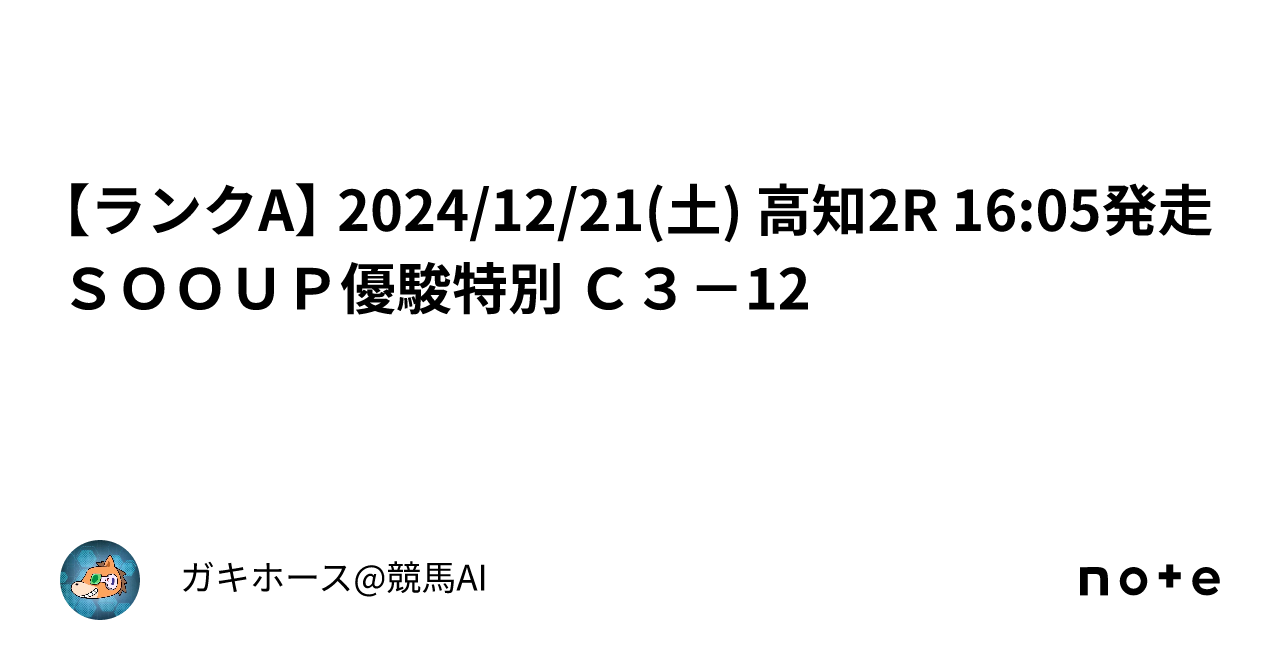 【ランクA】 2024/12/21(土) 高知2R 16:05発走 SOOUP優駿特別 C3－12｜ガキホース@競馬AI