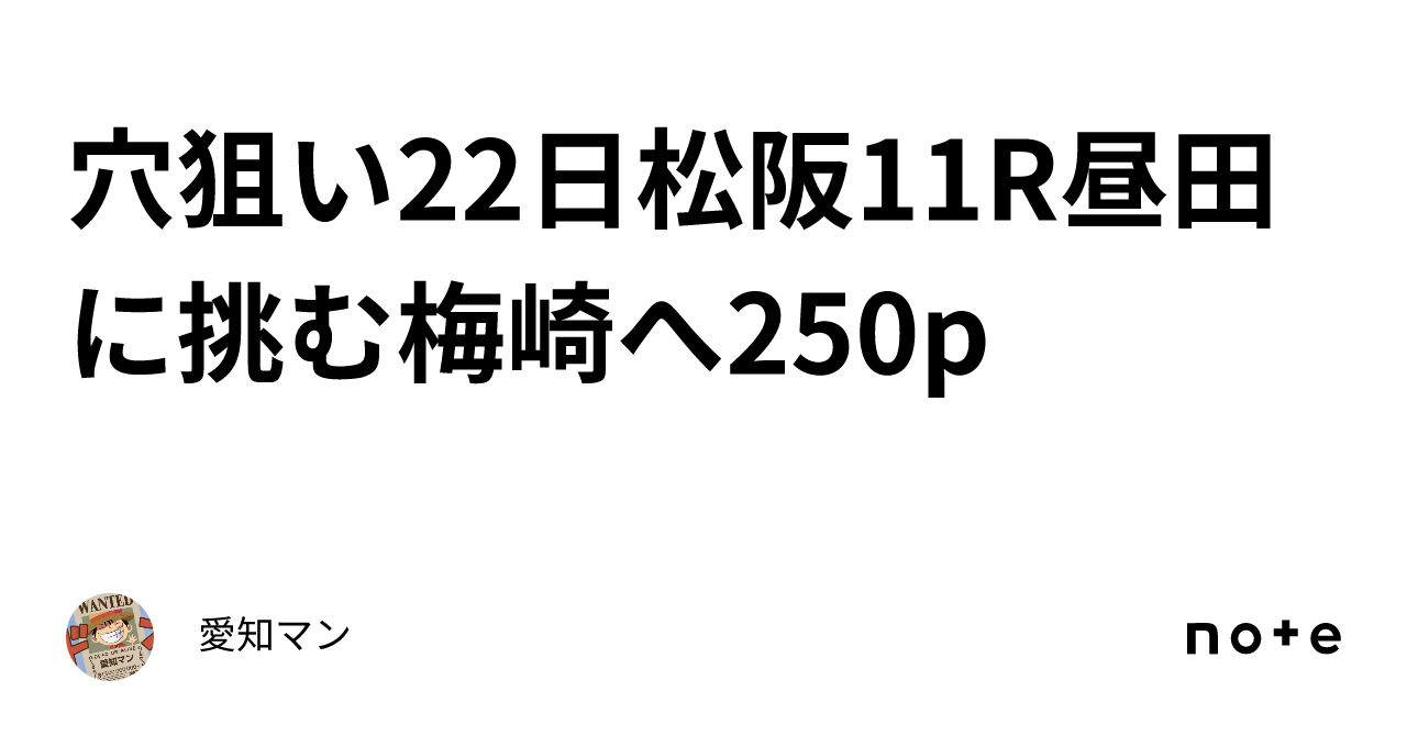 穴狙い22日松阪11R昼田に挑む梅崎へ250p｜愛知マン