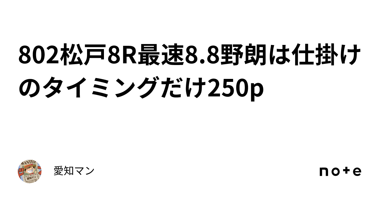802松戸8R最速8.8野朗は仕掛けのタイミングだけ250p｜愛知マン