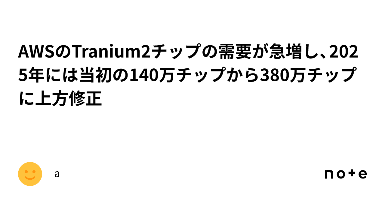 AWSのTranium2チップの需要が急増し、2025年には当初の140万チップから380万チップに上方修正｜a
