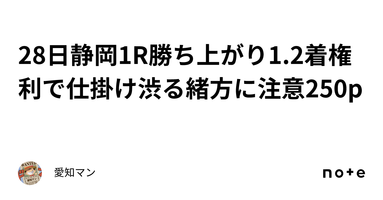 28日静岡1R勝ち上がり1.2着権利で仕掛け渋る緒方に注意250p｜愛知マン