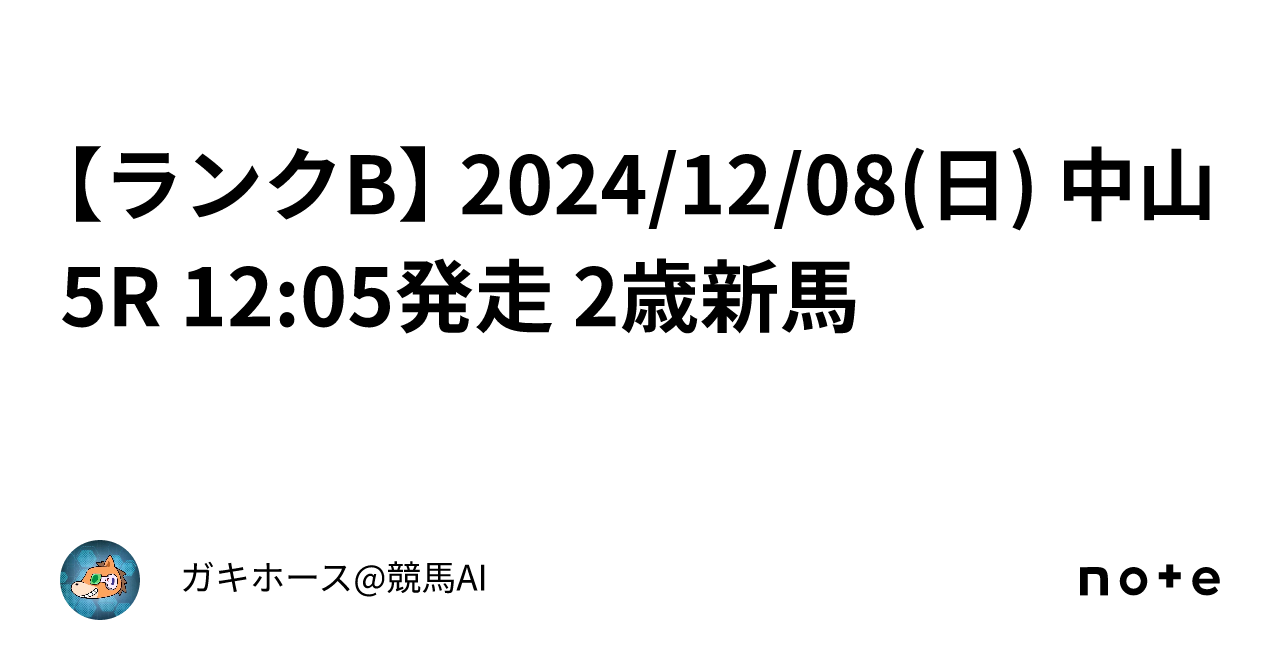 【ランクB】 2024/12/08(日) 中山5R 12:05発走 2歳新馬 ｜ガキホース@競馬AI