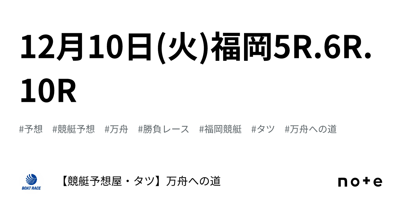 12月10日(火)福岡5R.6R.10R｜【競艇予想屋・タツ】万舟への道