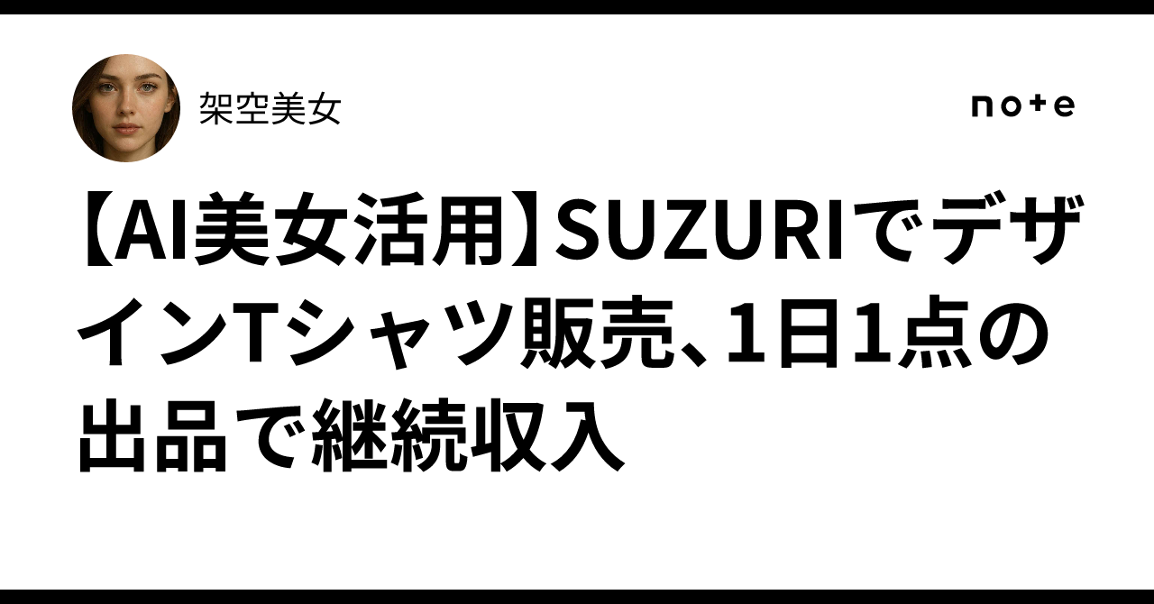【AI美女活用】SUZURIでデザインTシャツ販売、1日1点の出品で継続収入｜架空美女