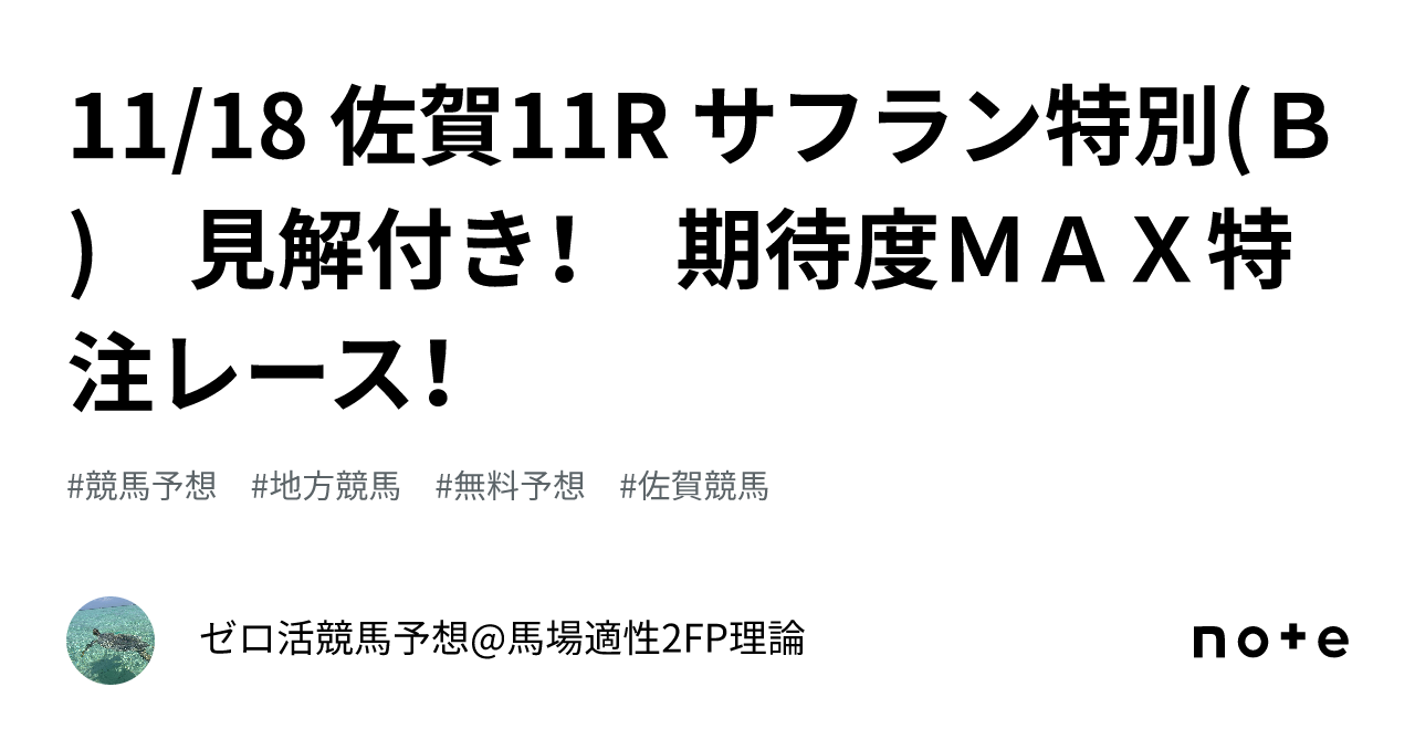 11/18 佐賀11R サフラン特別(B) 見解付き！ 期待度MAX特注レース！｜ゼロ活競馬予想@馬場適性2FP理論