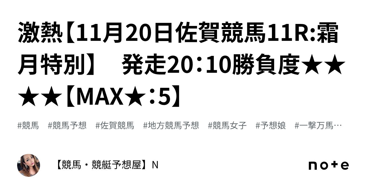 🔥🔥激熱【11月20日佐賀競馬11R:霜月特別】 発走20：10勝負度★★★★【MAX★：5】｜【競馬・競艇予想屋】N