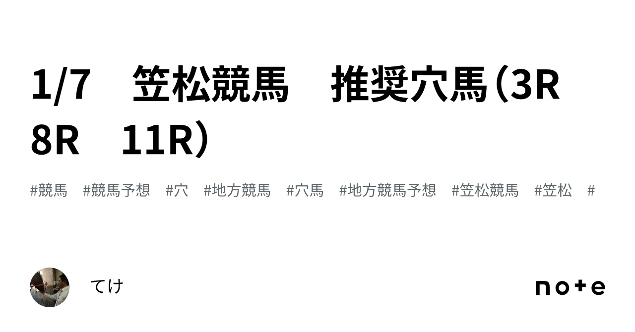 1/7 笠松競馬 推奨穴馬（3R 8R 11R）｜てけ
