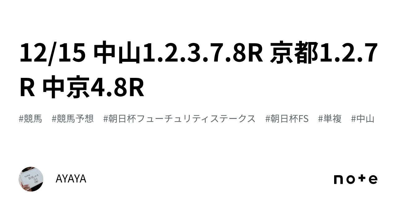 12/15 中山1.2.3.7.8R 京都1.2.7R 中京4.8R🐴 ️｜AYAYA