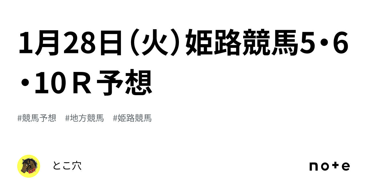 1月28日（火）姫路競馬5・6・10R予想｜とこ穴