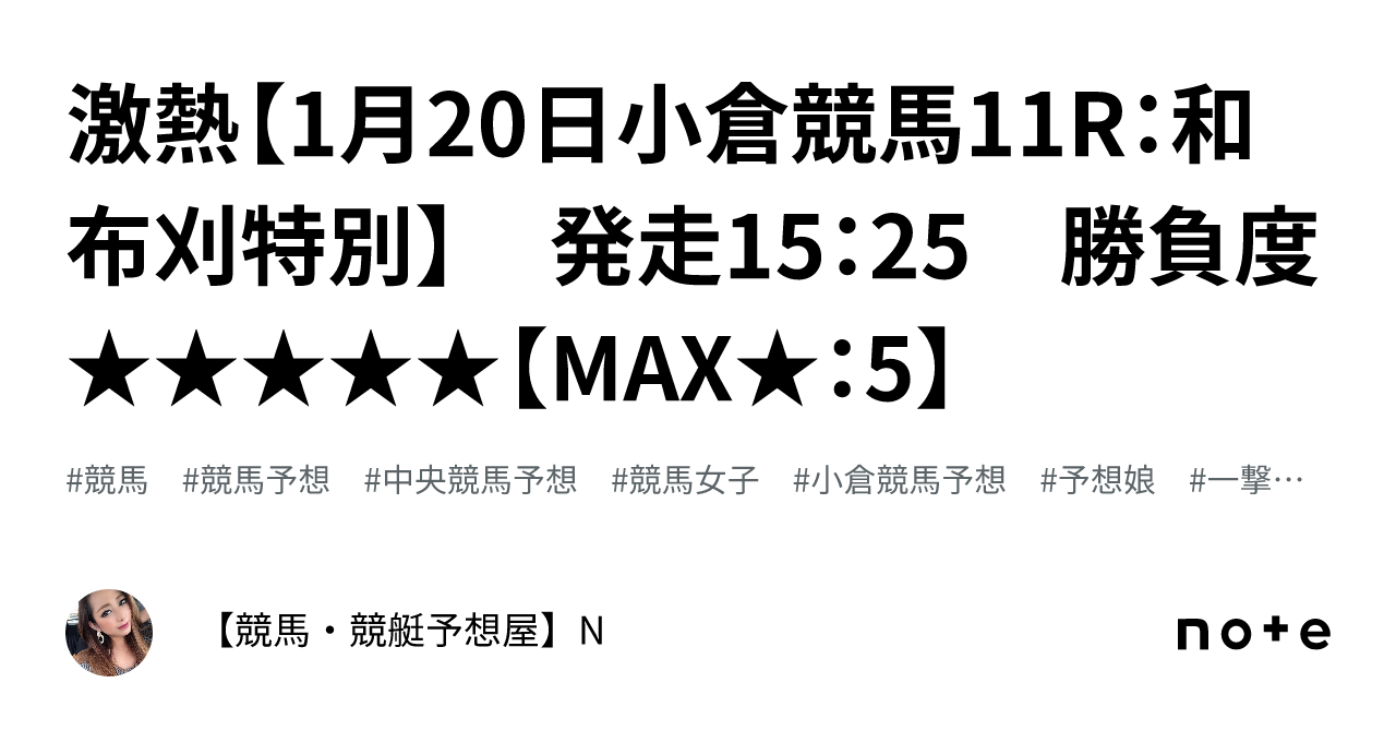 🔥🔥激熱【1月20日小倉競馬11R：和布刈特別】 発走15：25 勝負度★★★★★【MAX★：5】｜【競馬・競艇予想屋】N