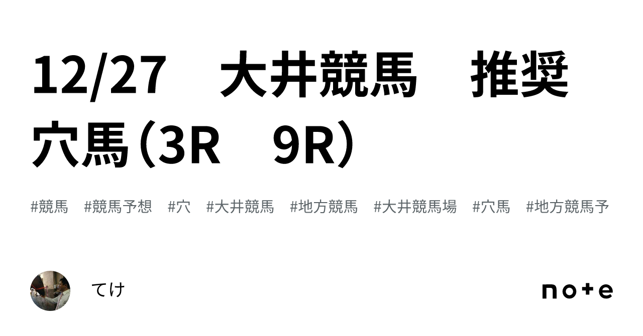 12/27 大井競馬 推奨穴馬（3R 9R）｜てけ
