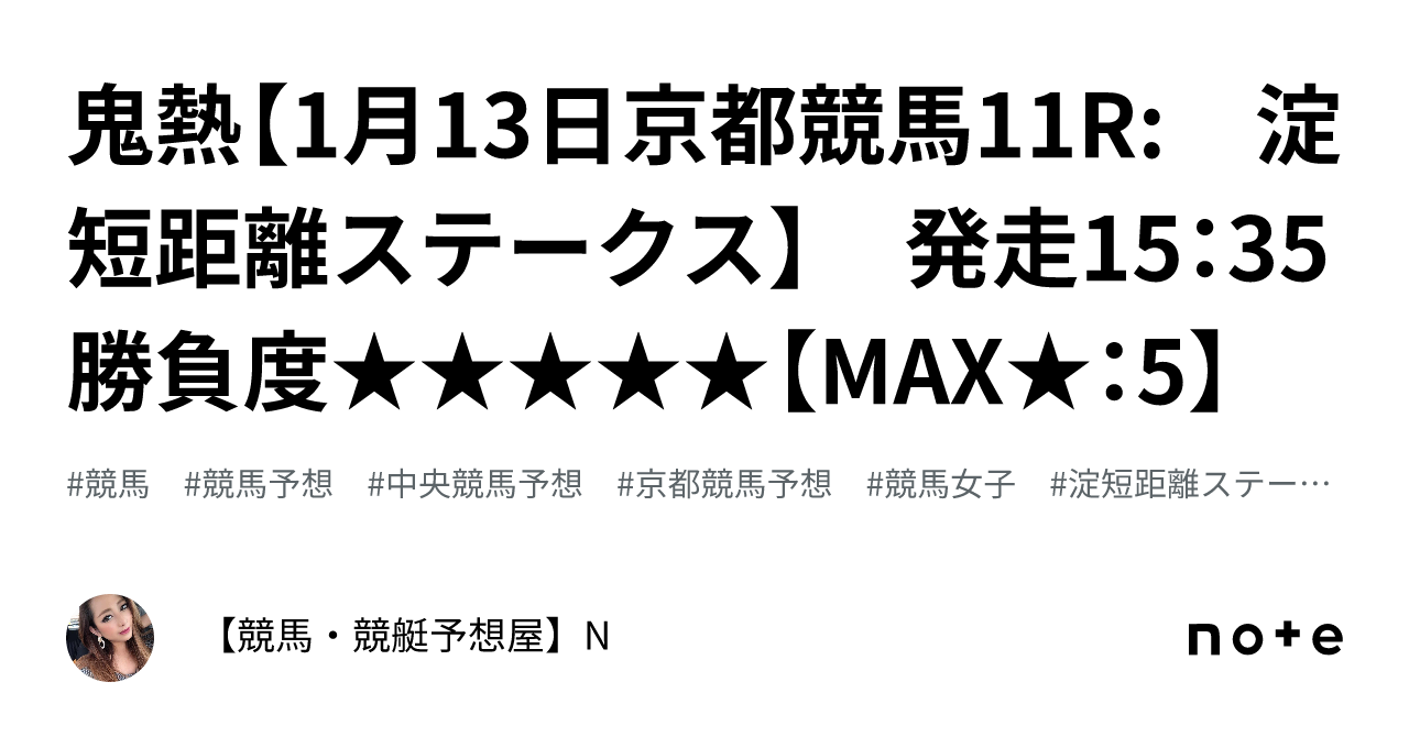 🔥🔥🔥鬼熱【1月13日京都競馬11R: 淀短距離ステークス】 発走15：35 勝負度★★★★★【MAX★：5】｜【競馬・競艇予想屋】N