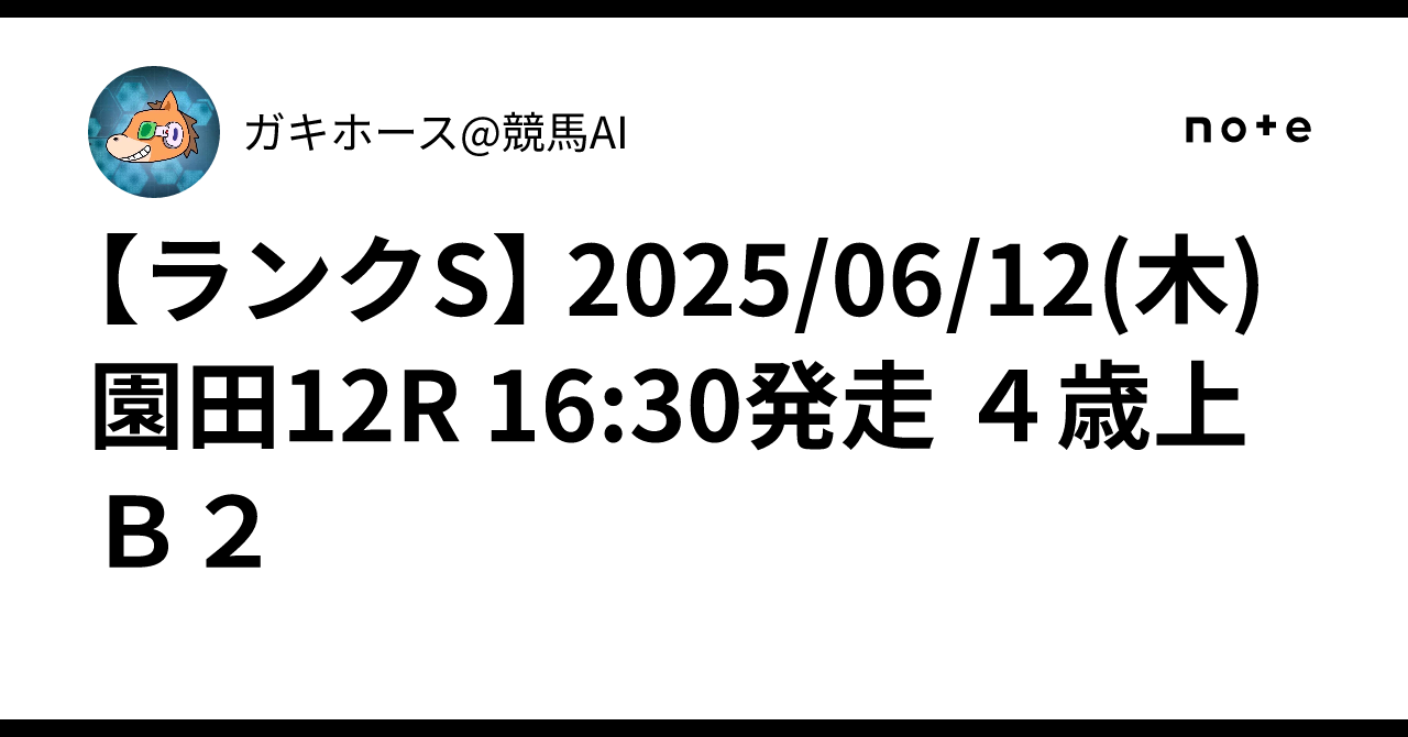 【ランクS】 2025/06/12(木) 園田12R 16:30発走 4歳上B2 ｜ガキホース@競馬AI