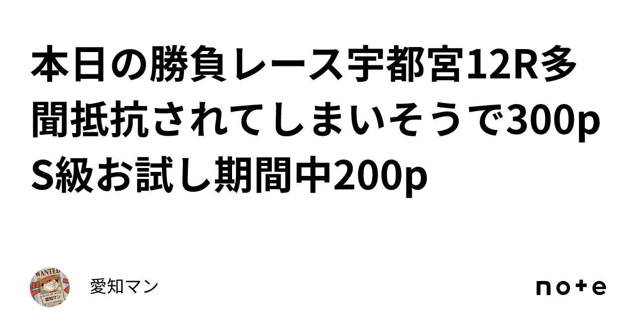 本日の勝負レース🔥宇都宮12R多聞抵抗されてしまいそうで300p S級お試し期間中200p｜愛知マン