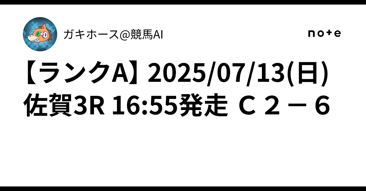 【ランクA】 2025/07/13(日) 佐賀3R 16:55発走 C2－6 ｜ガキホース@競馬AI