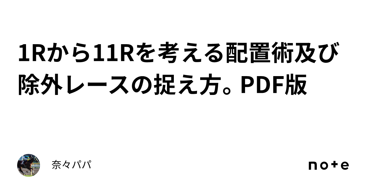 1Rから11Rを考える配置術及び除外レースの捉え方。PDF版｜奈々パパ