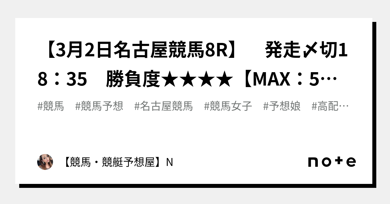 💛【3月2日名古屋競馬8R】 発走〆切18：35 勝負度★★★★【MAX：5】💛特撰勝負レース※5頭絞り込み予想｜【競馬・競艇予想屋】N｜note