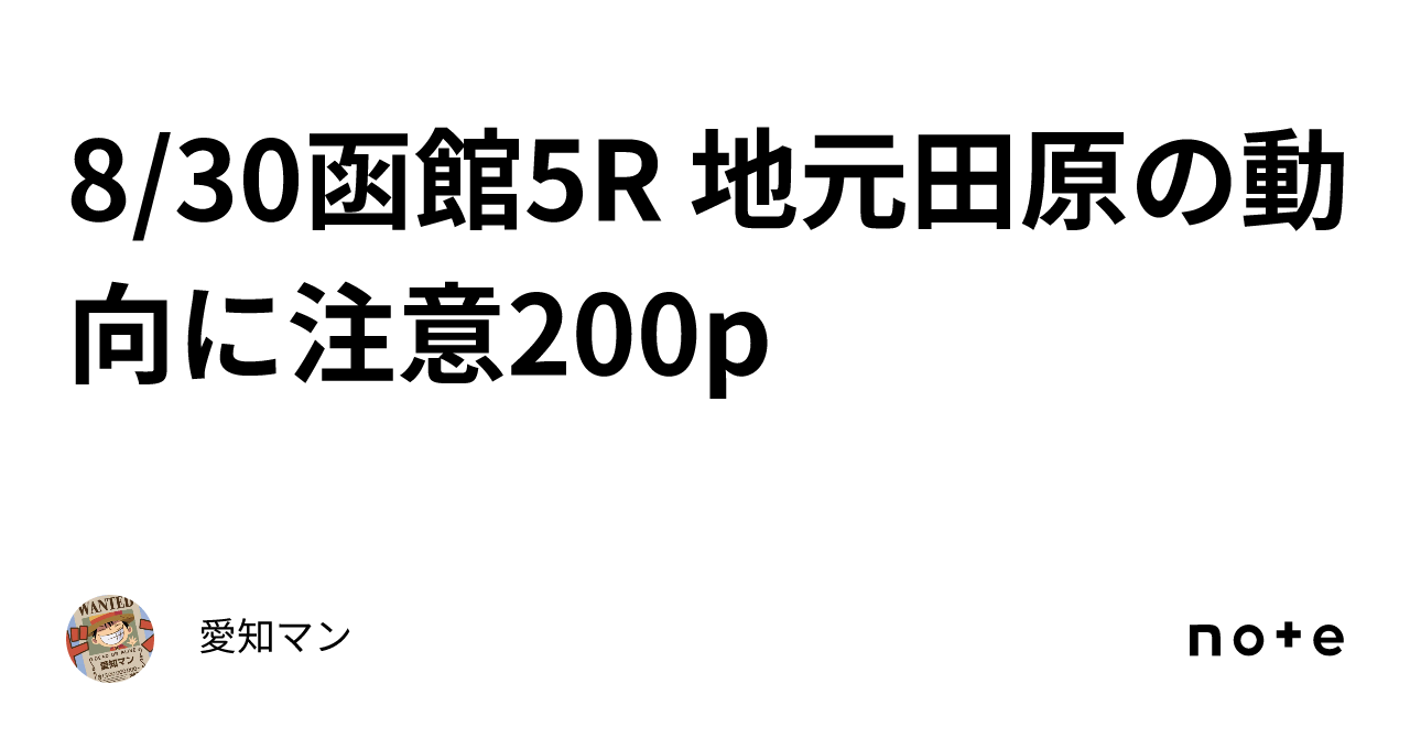 8/30函館5R 地元田原の動向に注意200p｜愛知マン