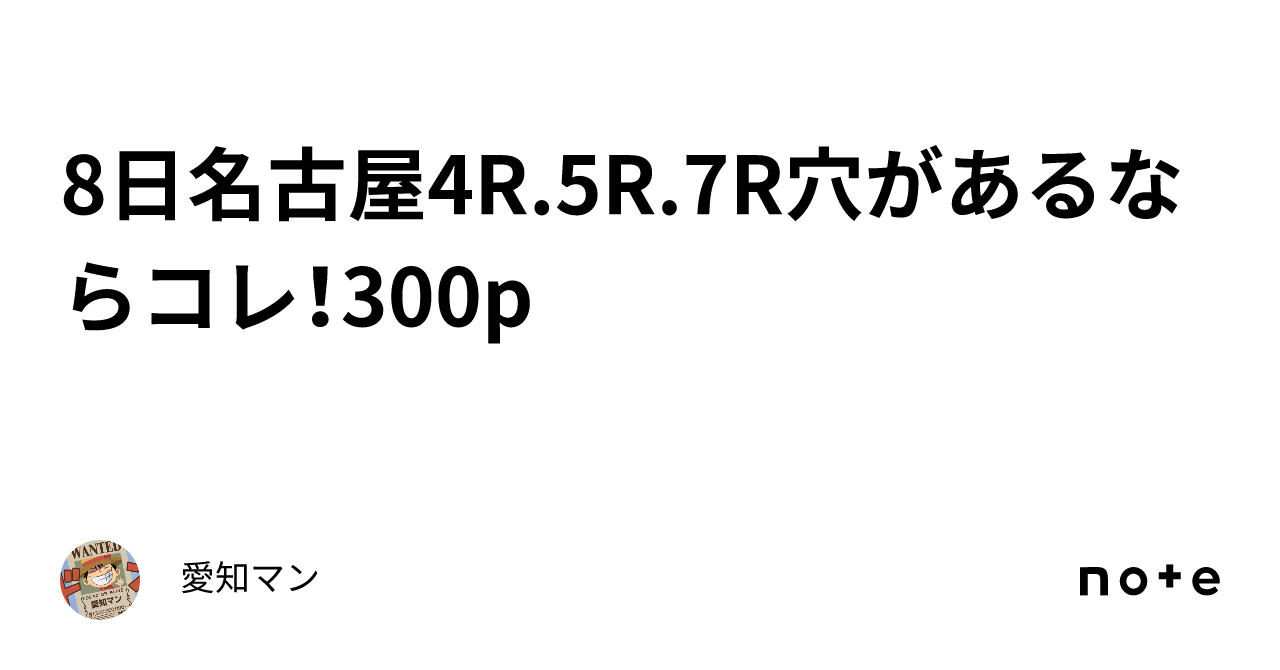 8日名古屋4R.5R.7R穴があるならコレ！300p｜愛知マン