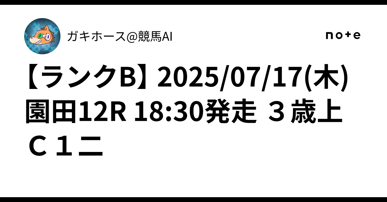 【ランクB】 2025/07/17(木) 園田12R 18:30発走 3歳上C1二 ｜ガキホース@競馬AI