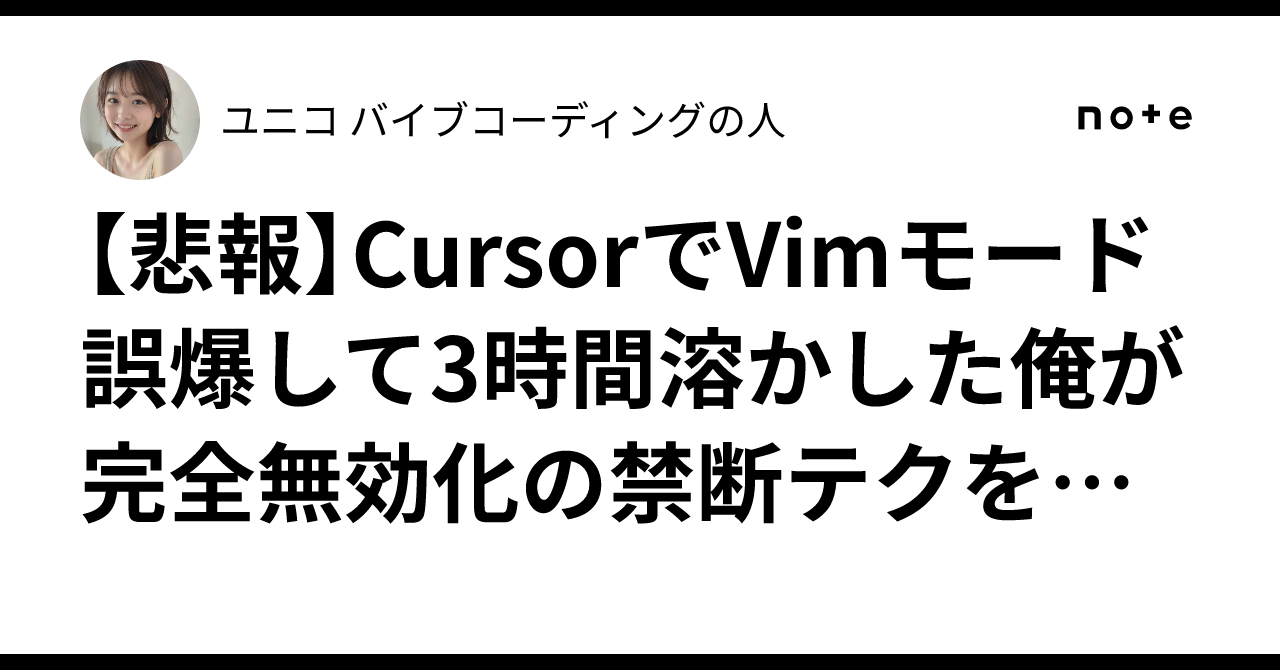 【悲報】CursorでVimモード誤爆して3時間溶かした俺が完全無効化の禁断テクを全部晒す！！初心者も玄人も絶対見とけwwwマジで人生変わるぞこれwww｜ユニコ🦄 バイブコーディングの人