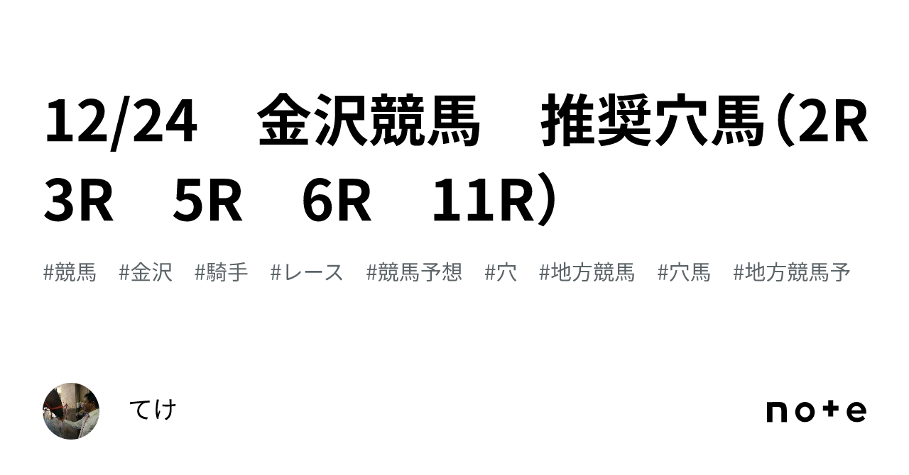 12/24 金沢競馬 推奨穴馬（2R 3R 5R 6R 11R）｜てけ