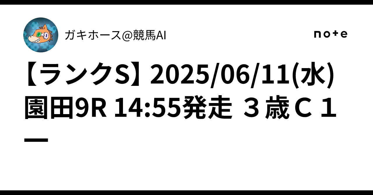【ランクS】 2025/06/11(水) 園田9R 14:55発走 3歳C1一 ｜ガキホース@競馬AI