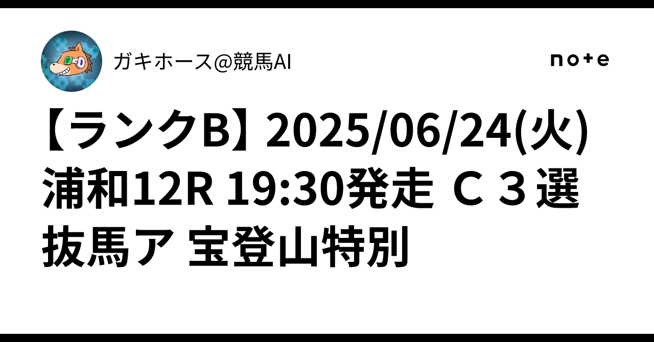 【ランクB】 2025/06/24(火) 浦和12R 19:30発走 C3選抜馬ア 宝登山特別｜ガキホース@競馬AI