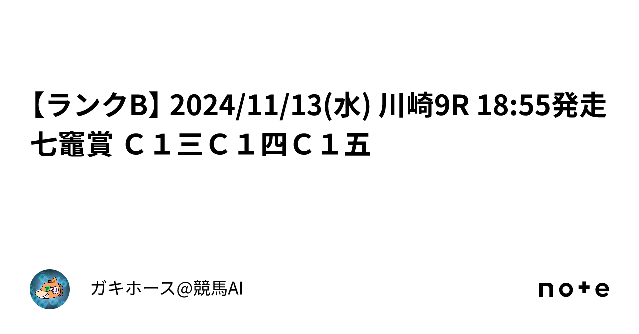 【ランクB】 2024/11/13(水) 川崎9R 18:55発走 七竈賞 C1三C1四C1五｜ガキホース@競馬AI