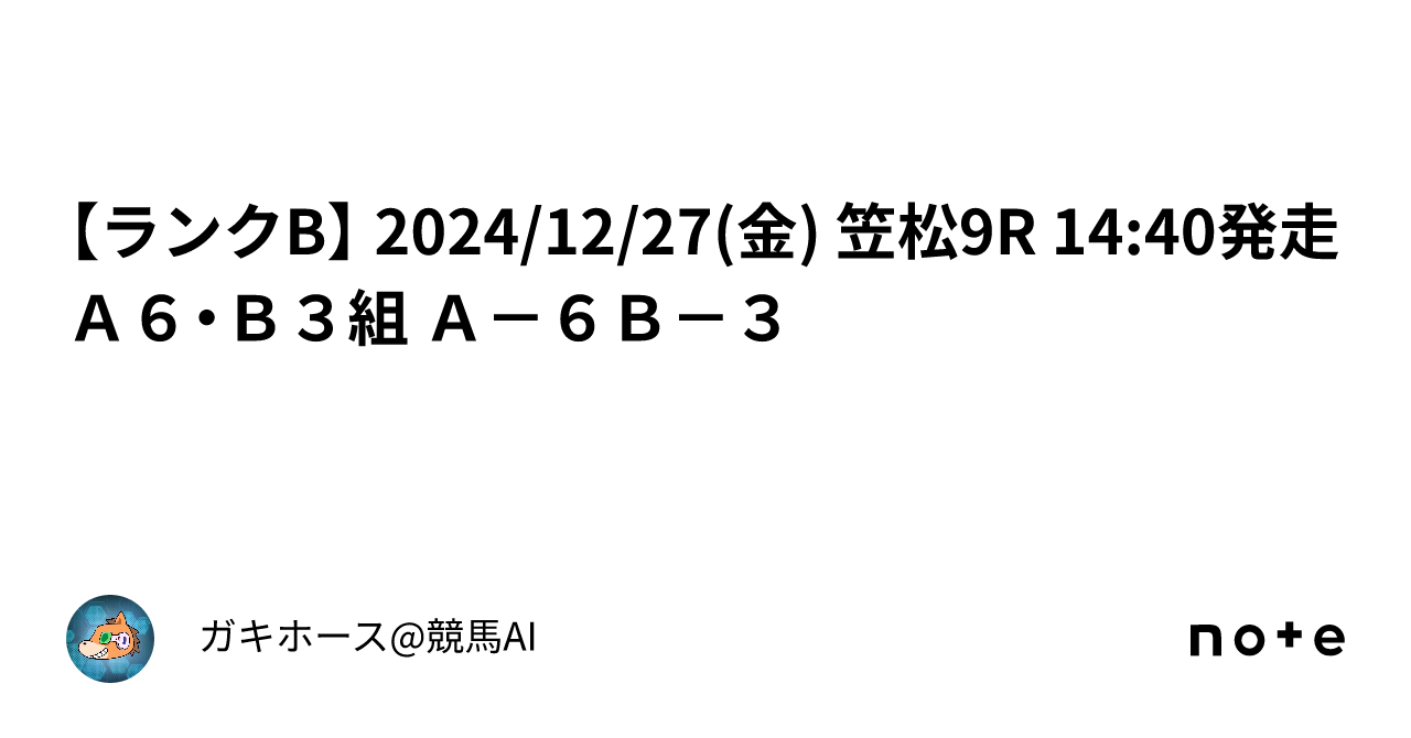 【ランクB】 2024/12/27(金) 笠松9R 14:40発走 A6・B3組 A－6B－3｜ガキホース@競馬AI