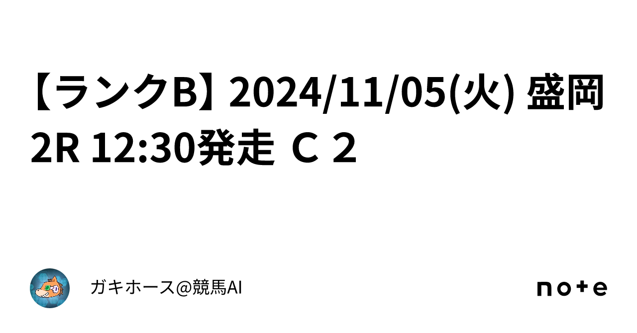 【ランクB】 2024/11/05(火) 盛岡2R 12:30発走 C2｜ガキホース@競馬AI