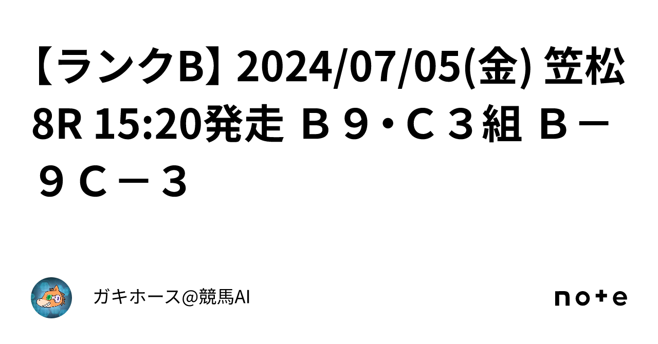 【ランクB】 2024/07/05(金) 笠松8R 15:20発走 B9・C3組 B－9C－3｜ガキホース@競馬AI