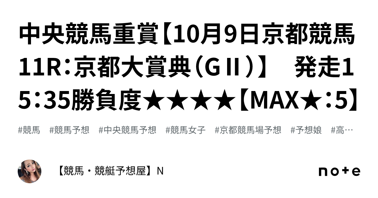 💎💎中央競馬重賞【10月9日京都競馬11R：京都大賞典（GⅡ）】 発走15：35勝負度★★★★【MAX★：5】｜【競馬・競艇予想屋】N