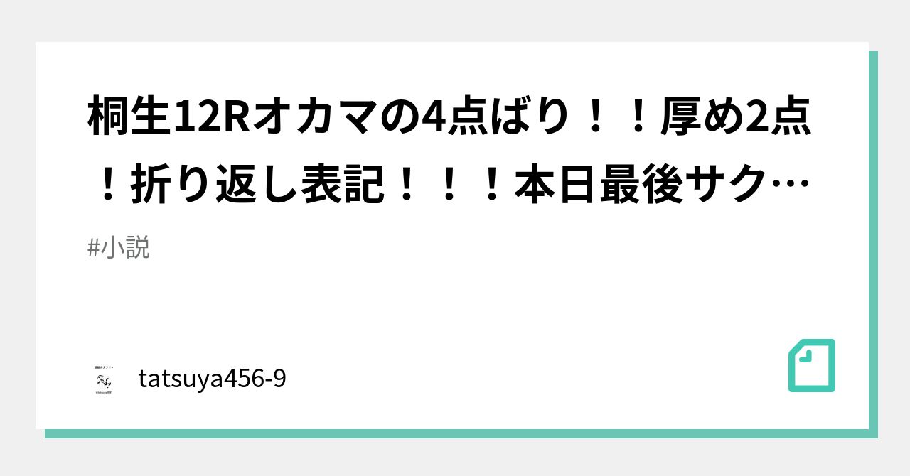 桐生12Rオカマの4点ばり！！厚め2点！折り返し表記！！！本日最後サクサクサクッと行きましょう！！｜tatsuya456-9｜note