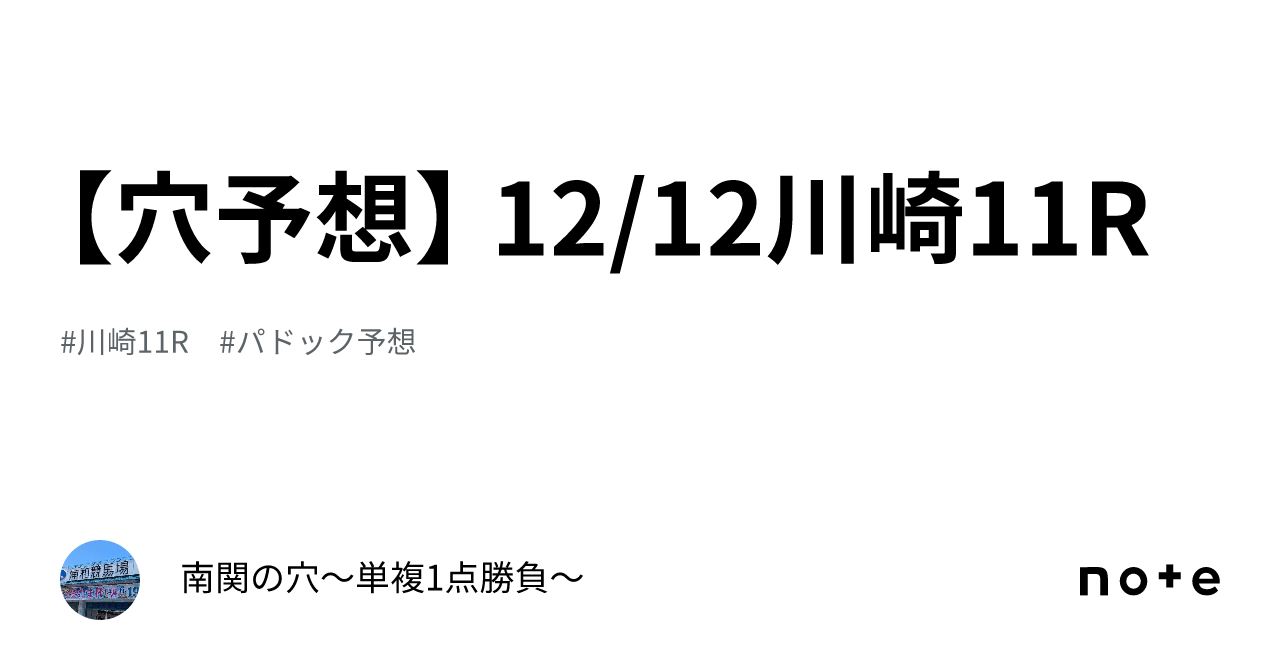 【穴予想】 12/12川崎11R｜南関の穴～単複1点勝負🔥～