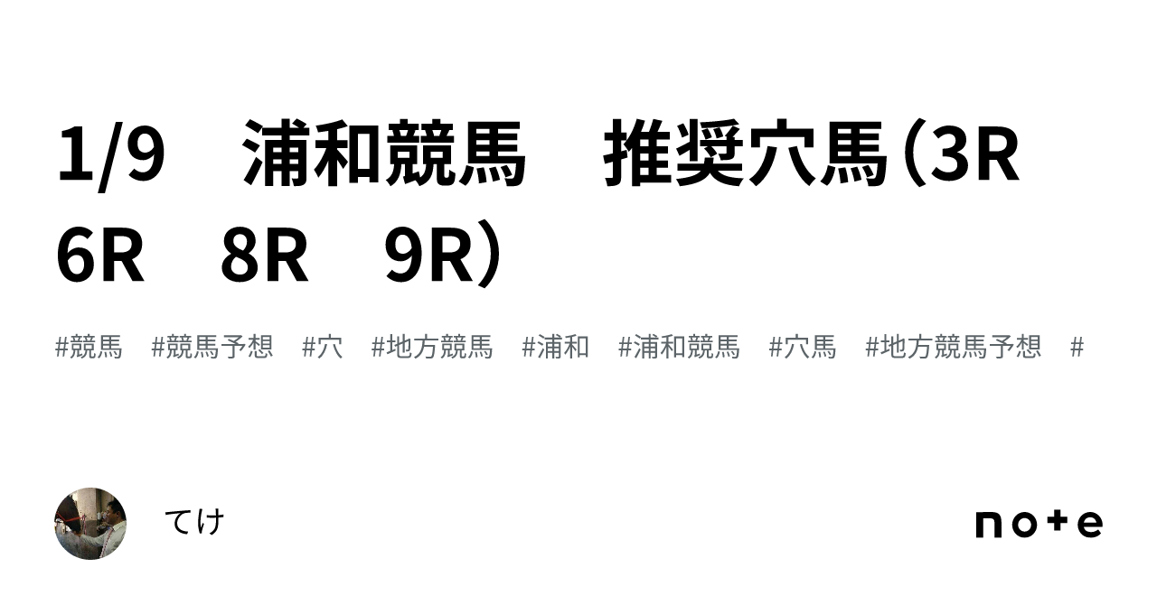 1/9 浦和競馬 推奨穴馬（3R 6R 8R 9R）｜てけ