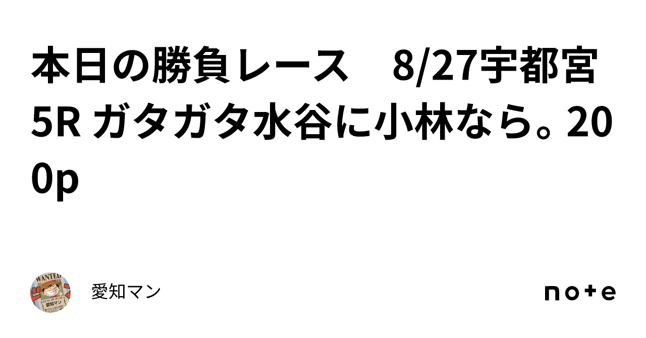 本日の勝負レース 8/27宇都宮5R ガタガタ水谷に小林なら。200p｜愛知マン