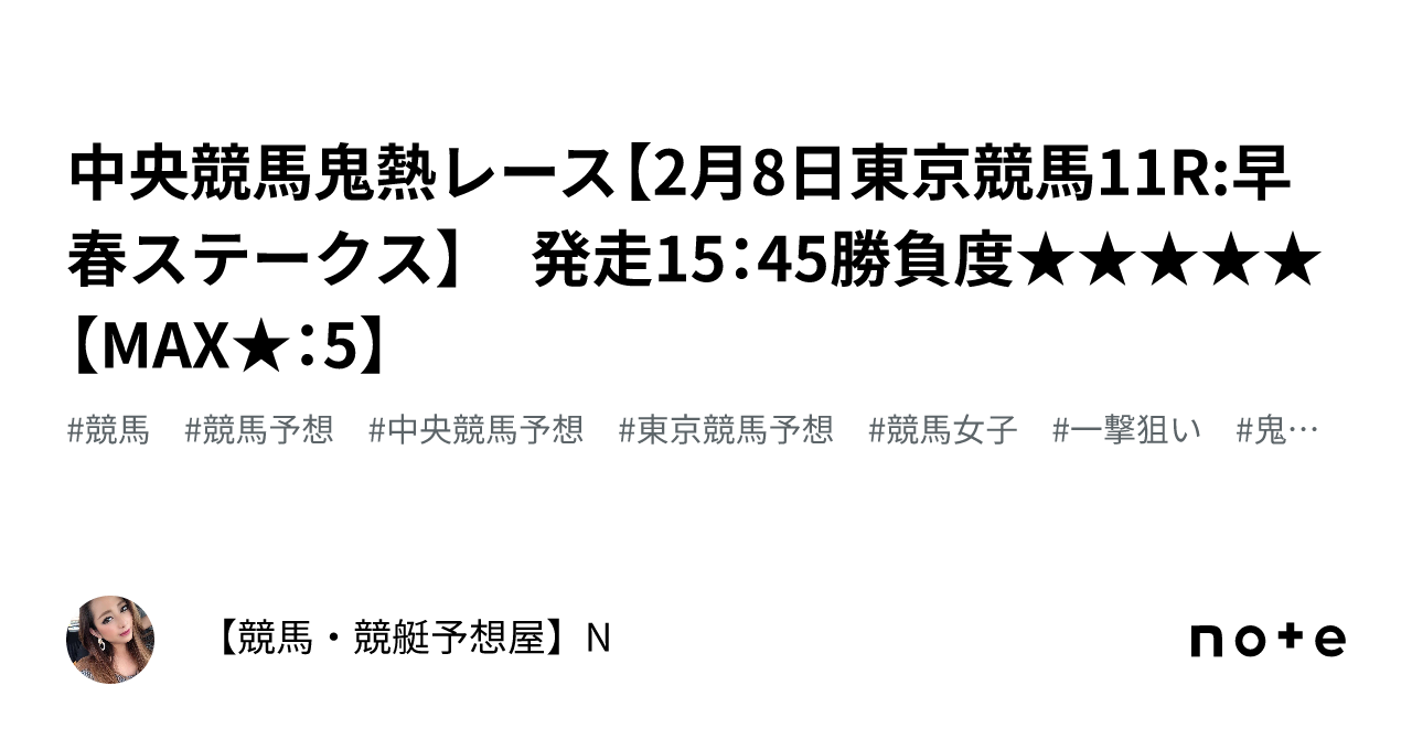 🔥🔥🔥中央競馬鬼熱レース【2月8日東京競馬11R:早春ステークス】 発走15：45勝負度★★★★★【MAX★：5】｜【競馬・競艇予想屋】N