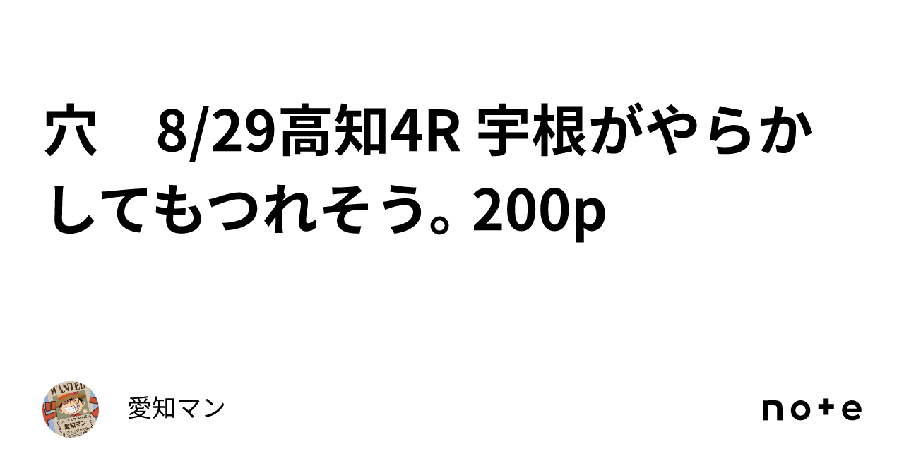 穴 8/29高知4R 宇根がやらかしてもつれそう。200p｜愛知マン
