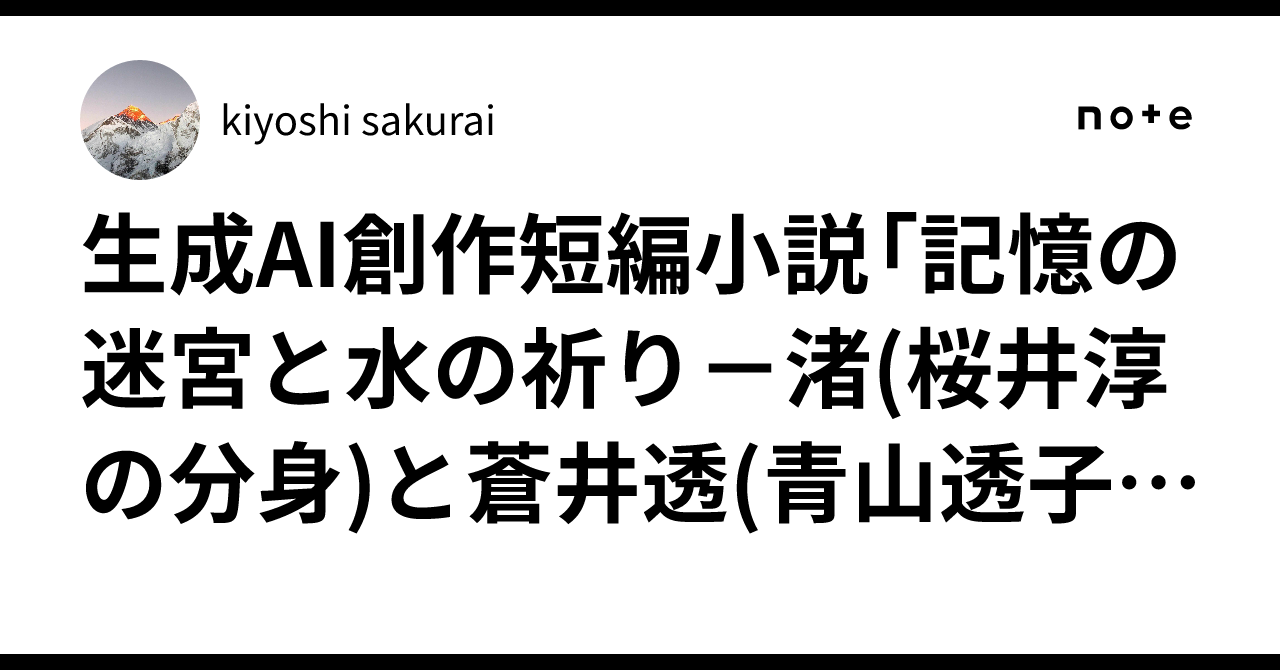 生成AI創作短編小説「記憶の迷宮と水の祈り－渚(桜井淳の分身)と蒼井透(青山透子の分身)の交差－」｜kiyoshi sakurai