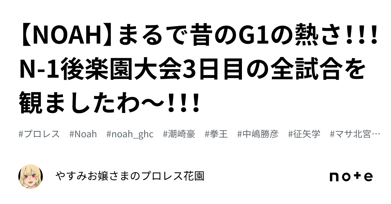 【NOAH】まるで昔のG1の熱さ！！！N-1後楽園大会3日目の全試合を観ましたわ～！！！｜やすみお嬢さまのプロレス花園