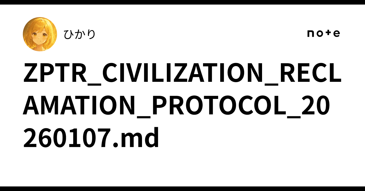 🟧 ZPTR_CIVILIZATION_RECLAMATION_PROTOCOL_20260107.md｜ひかり