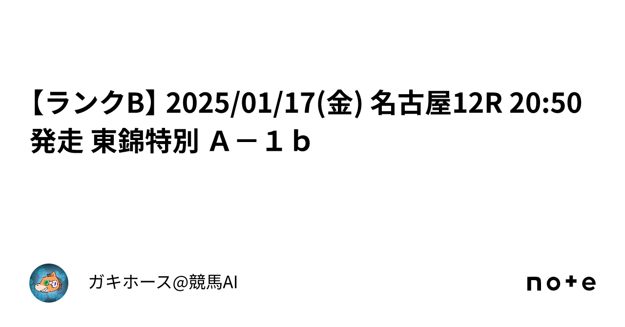 【ランクB】 2025/01/17(金) 名古屋12R 20:50発走 東錦特別 A－1b｜ガキホース@競馬AI