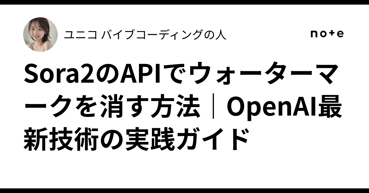 Sora2のAPIでウォーターマークを消す方法｜OpenAI最新技術の実践ガイド｜ユニコ🦄 バイブコーディングの人