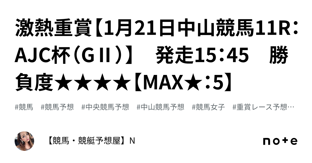 💪💪激熱重賞【1月21日中山競馬11R：AJC杯（GⅡ）】 発走15：45 勝負度★★★★【MAX★：5】｜【競馬・競艇予想屋】N