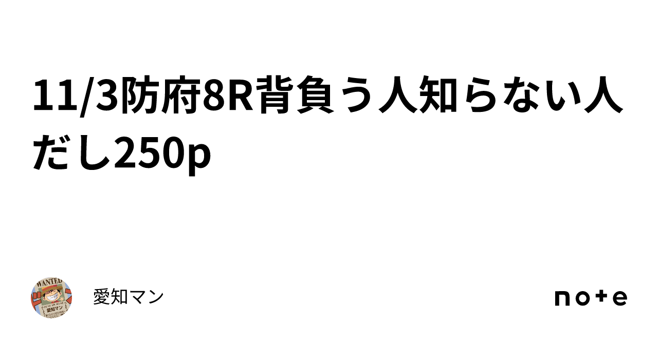 11/3防府8R背負う人知らない人だし250p｜愛知マン