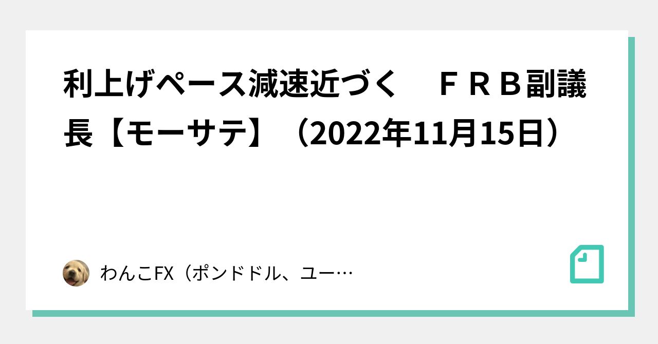 利上げペース減速近づく FRB副議長【モーサテ】（2022年11月15日）｜わんこFX（ポンドドル、ユーロドル、ユーロポンド、豪ドルドル、ドル円）